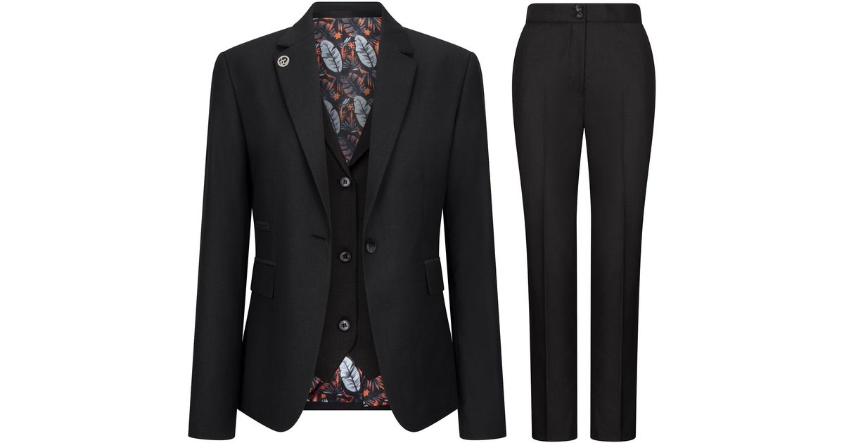 Infinity Leather 3 Piece Tailored Fit Plain Formal Office Suit in Black ...