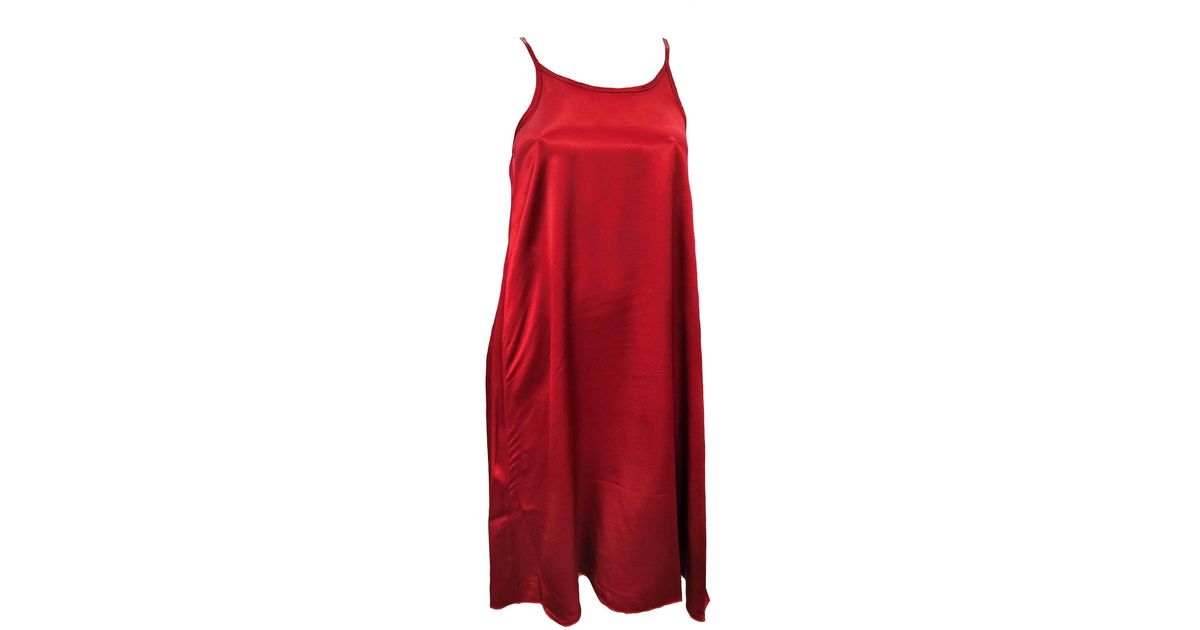 PJ Harlow Ruby Satin Knee Length Gown With Spaghetti Straps & Gathered ...