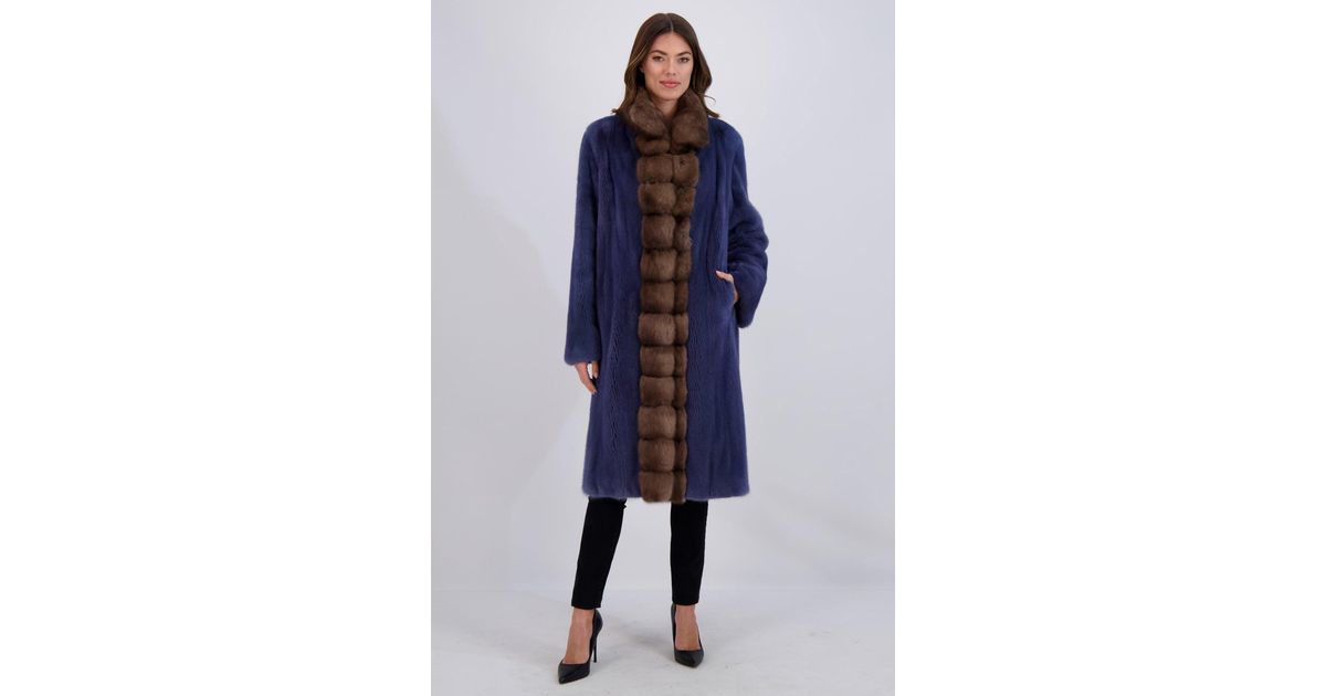 Gorski Mink Short Coat With Sable Collar & Trim in Blue | Lyst