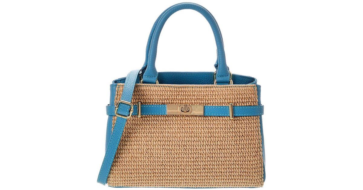 Persaman New York Kate Straw & Leather Satchel in Blue | Lyst