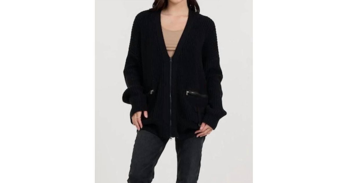 Vintage Havana Zip Front Utility Cardigan in Black | Lyst