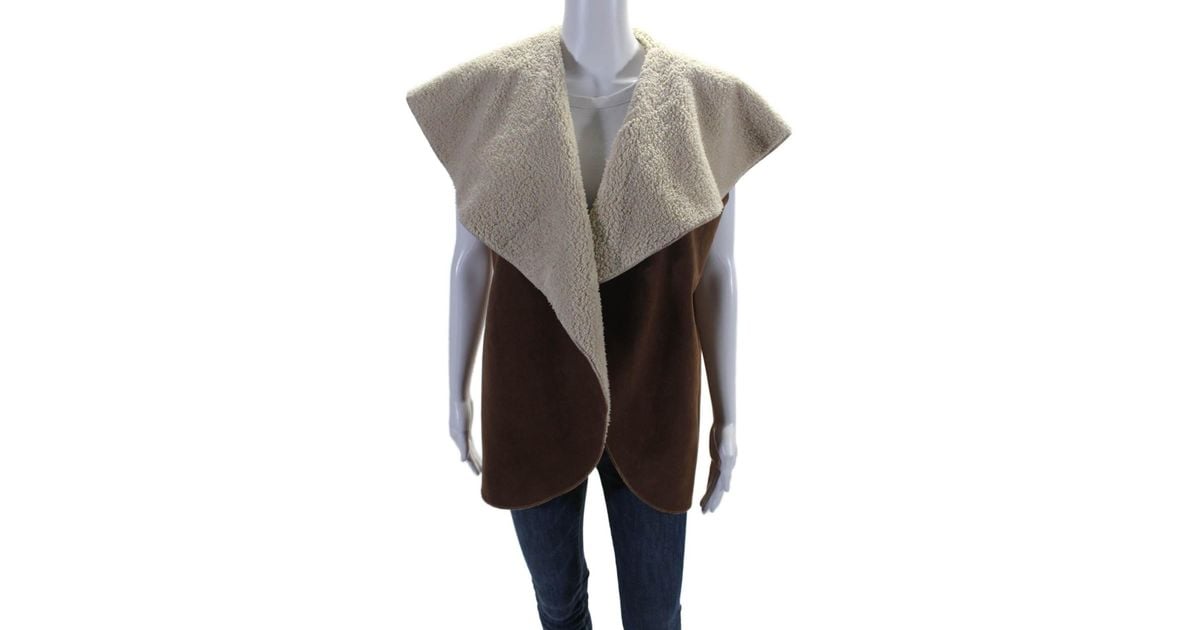 Juliette Jake Fuzzy Cowl Neck Open Front Vest Jacket in Gray | Lyst