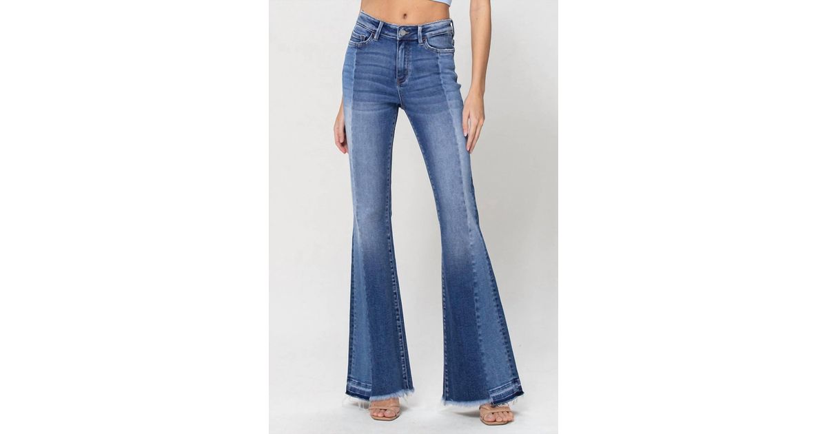 Flying Monkey Vivian High Rise Contrast Panel Flare Jeans in Blue | Lyst
