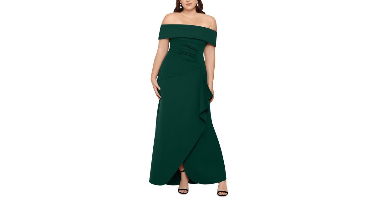 Xscape Plus Ruffled Long Evening Dress in Green | Lyst