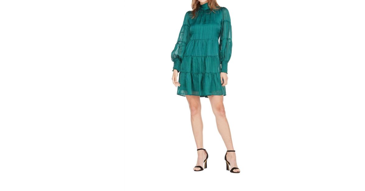 J joy Tie Neck Tiered Dress in Green | Lyst