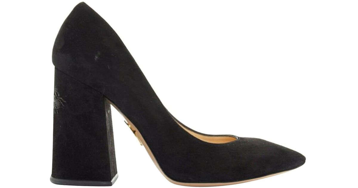 Charlotte Olympia Suede Point Toe Spider Embroidered Chunky High Heel ...