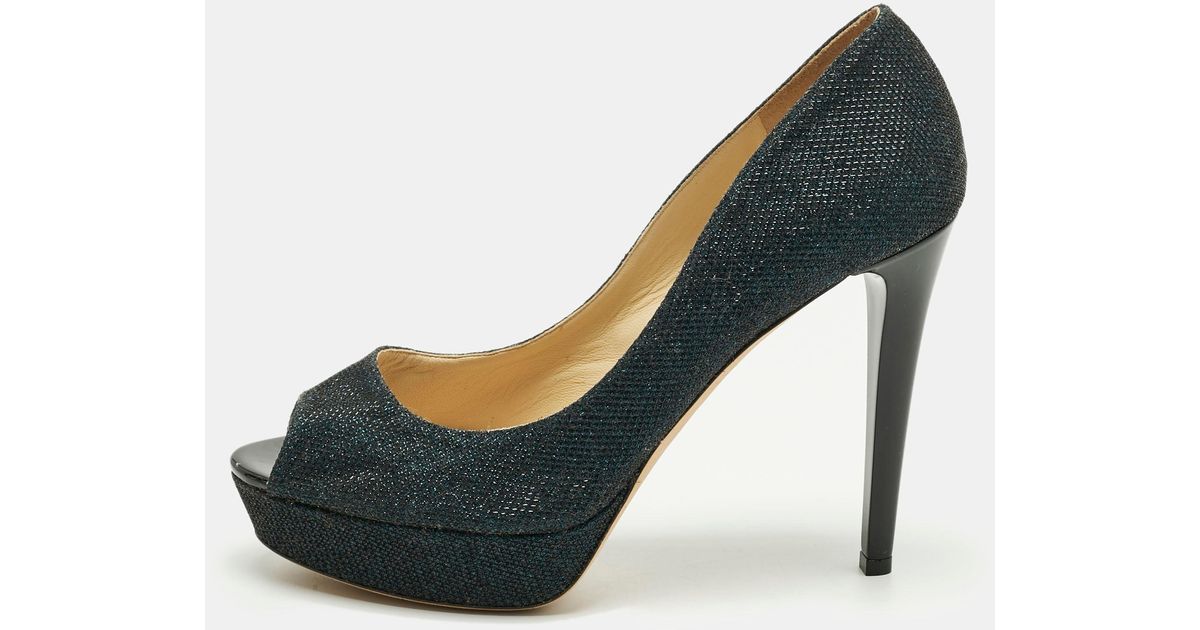 Jimmy Choo Glitter Luna Peep Toe Platform Pumps in Blue | Lyst