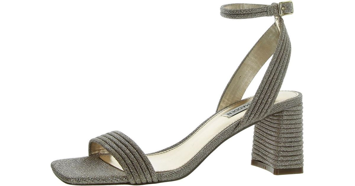 Steve Madden Lavnish Square Toe Ankle Strap Heels in Metallic | Lyst