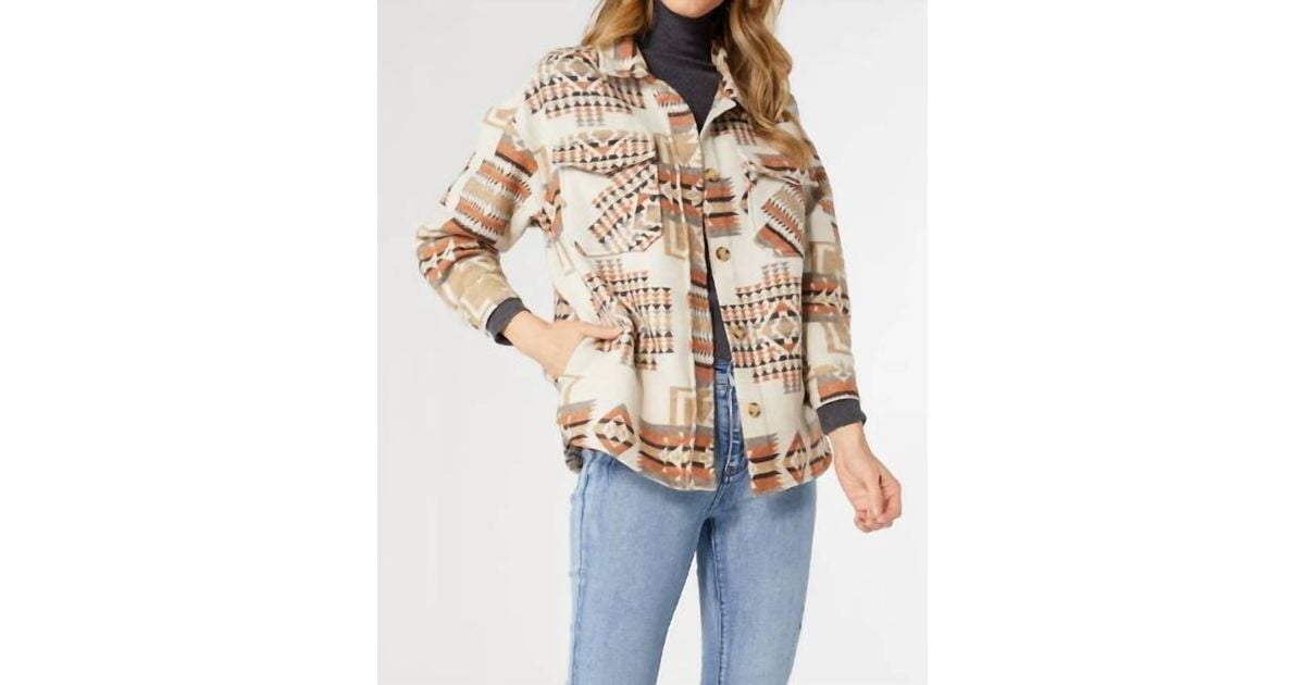 Coco + Carmen Carrina Aztec Print Shacket With Pockets in Blue | Lyst