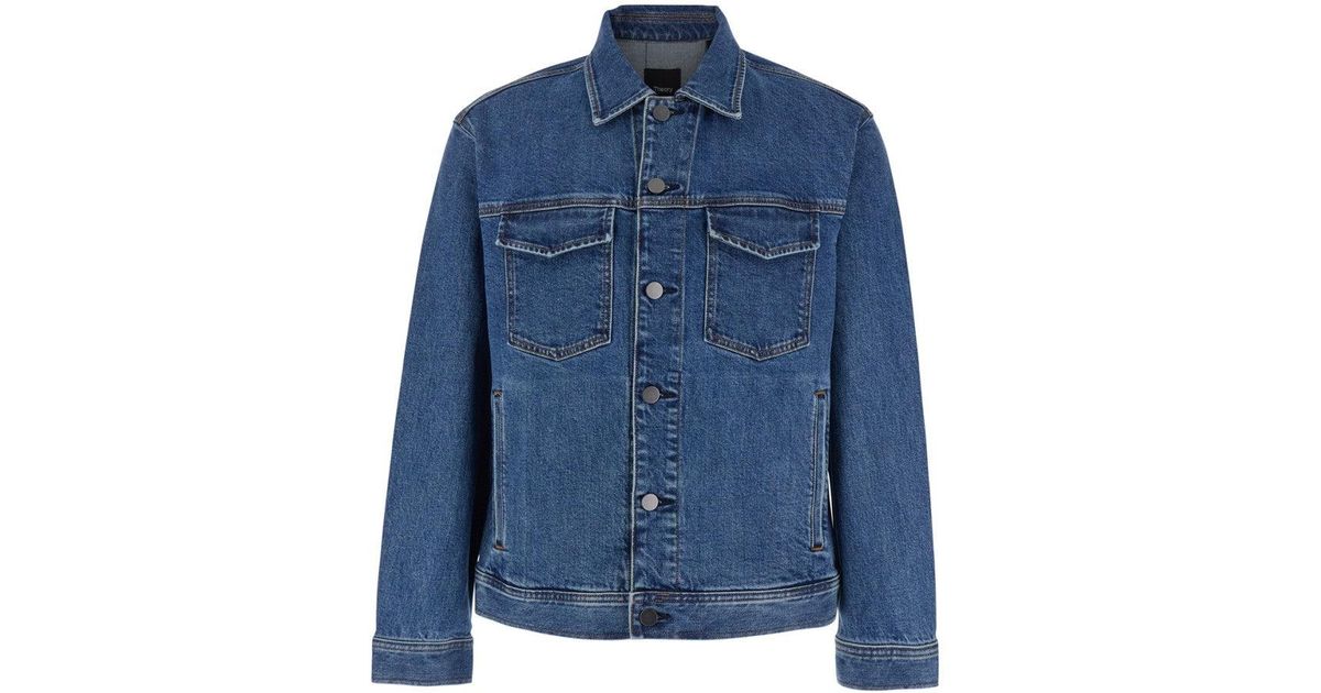 Theory Denim Jacket With Chest Patch Pockets in Blue for Men | Lyst
