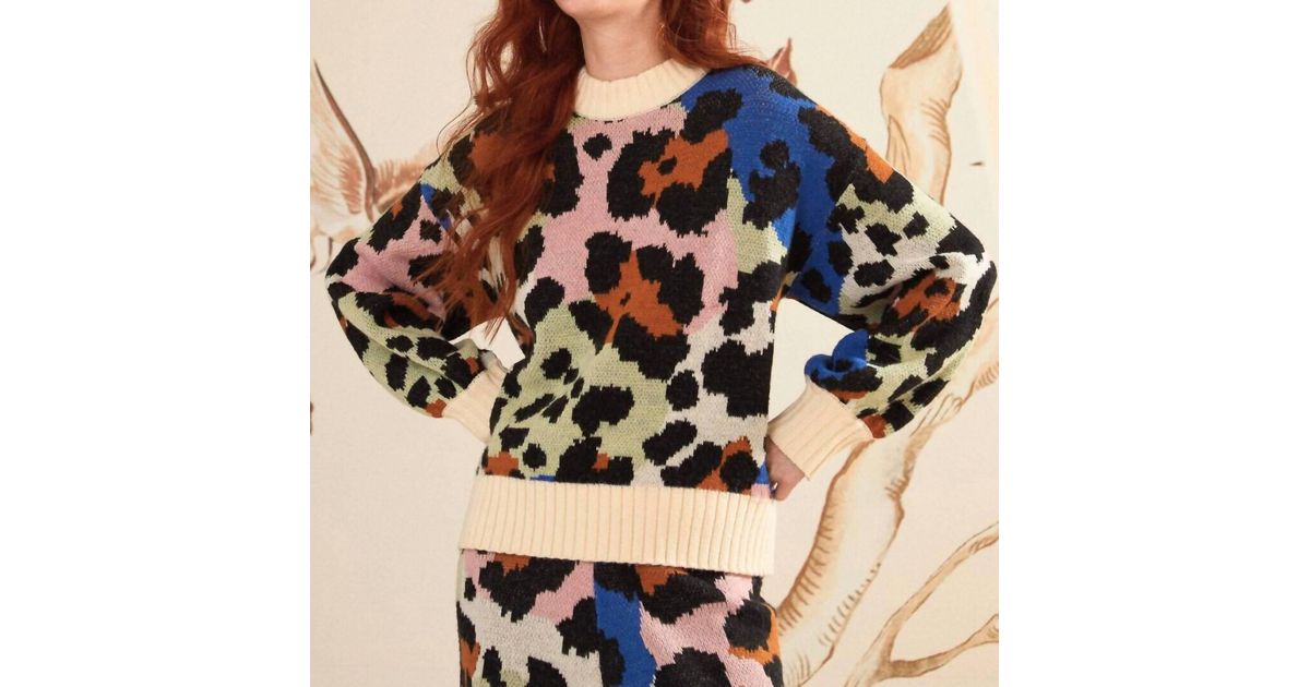 FARM Rio Colorful Leopard Knit Sweater in Blue | Lyst