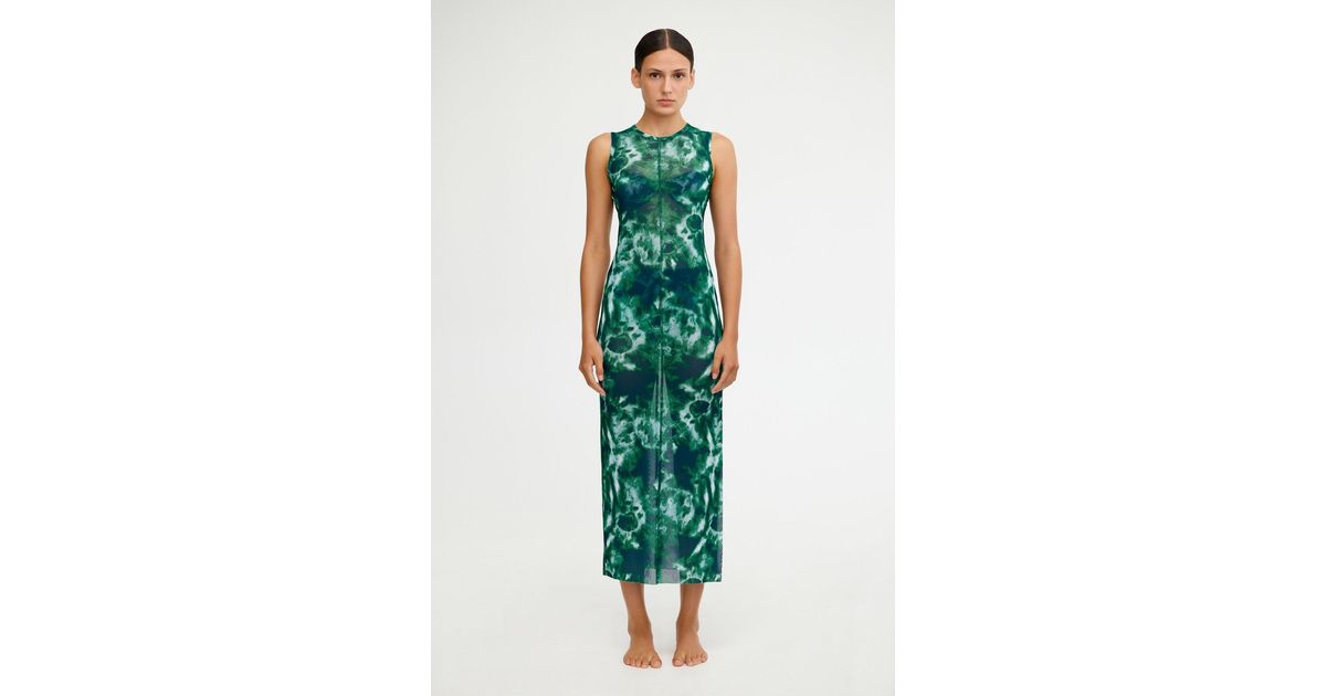 SO ONLINE AU Sheer Power Mesh Midi Dress in Green | Lyst