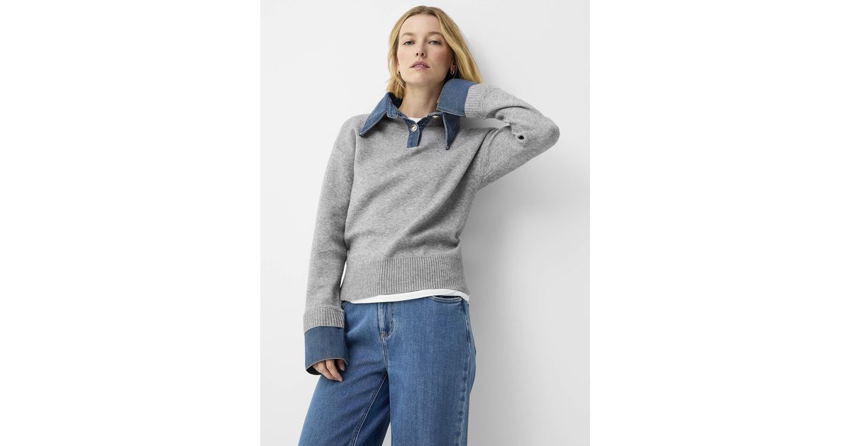 Contemporaine Denim Inserts Jewel Buttons Polo Shirt in Gray | Lyst