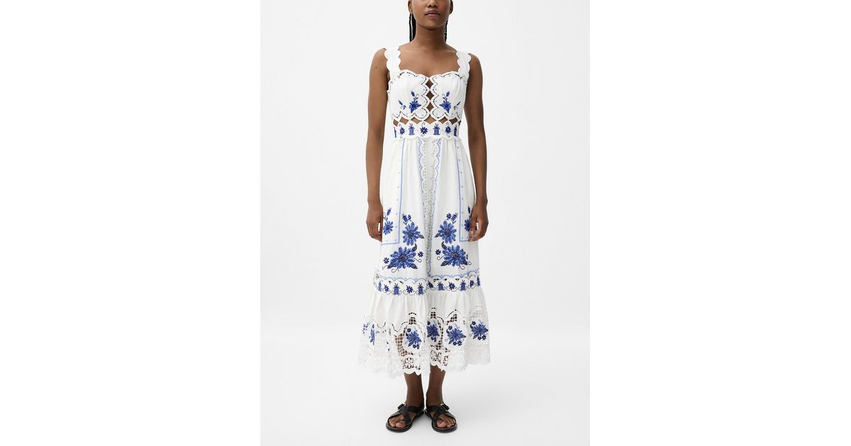 FARM Rio Richelieu Sunflower Linen Dress in White | Lyst
