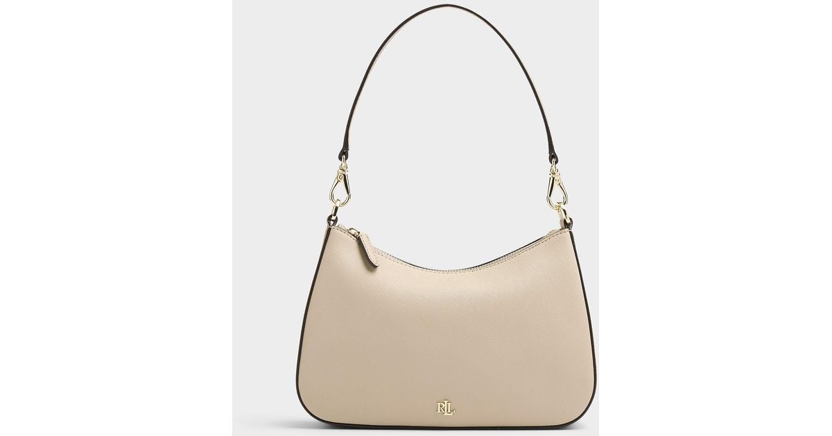 Ralph Lauren Danni Gold Logo Leather Crossbody Bag in Natural | Lyst