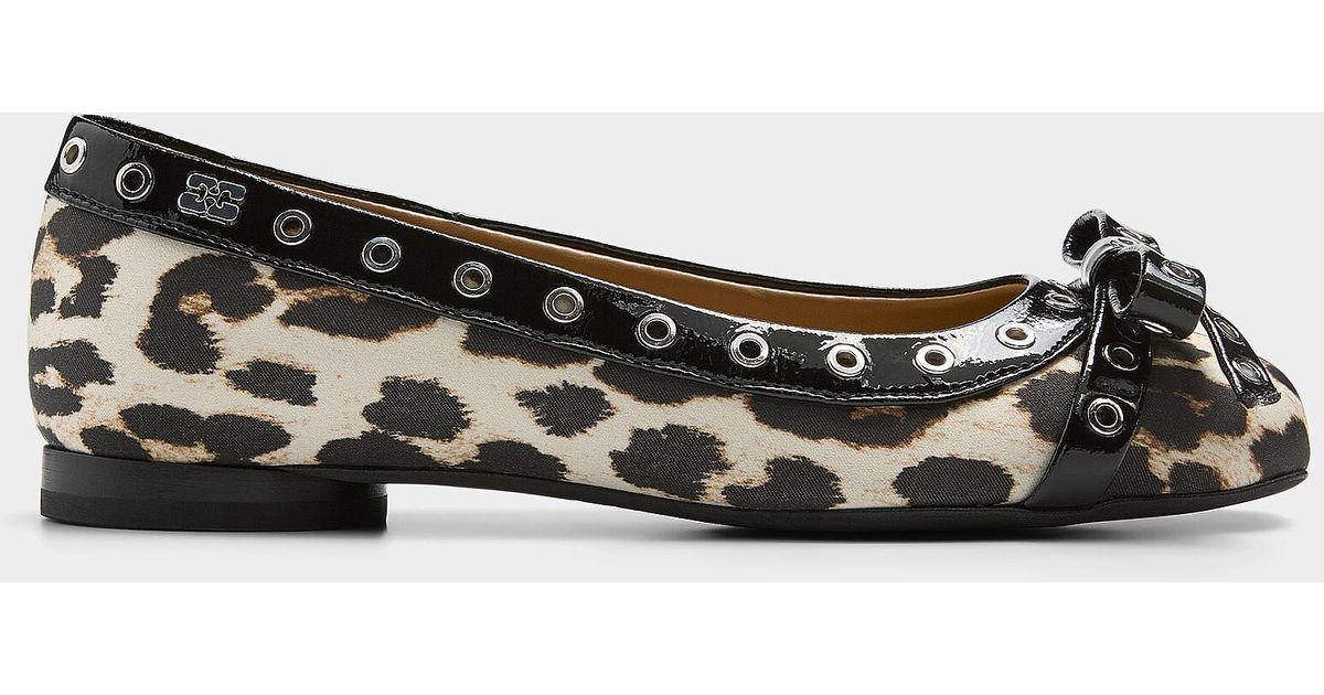 Ganni Leopard Print Metallic Eyelets Ballet Flats Women | Lyst