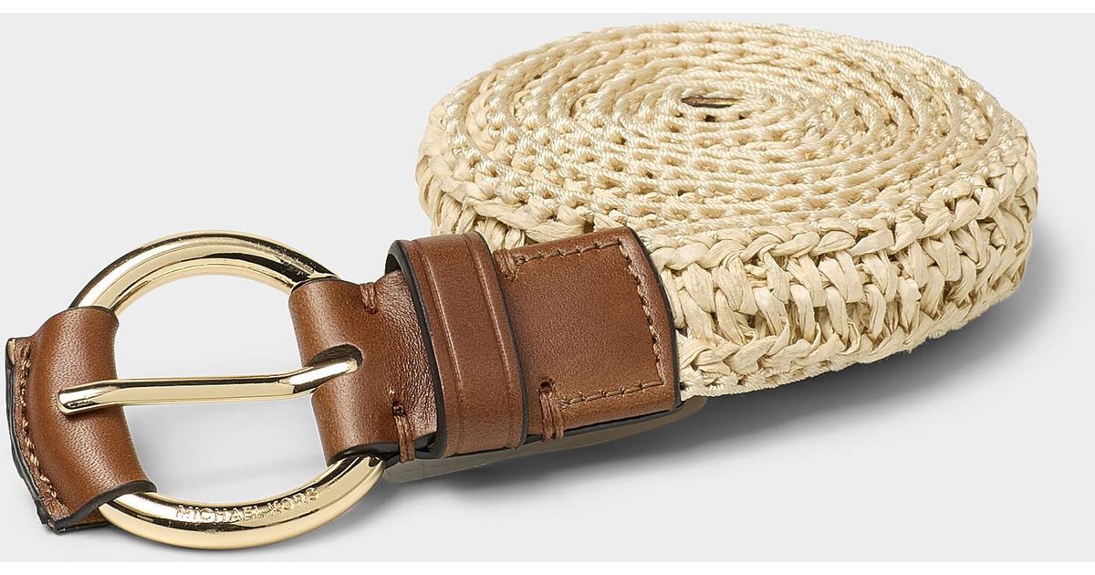 MICHAEL Michael Kors Rounded Buckle Braided Raffia Belt in Natural | Lyst