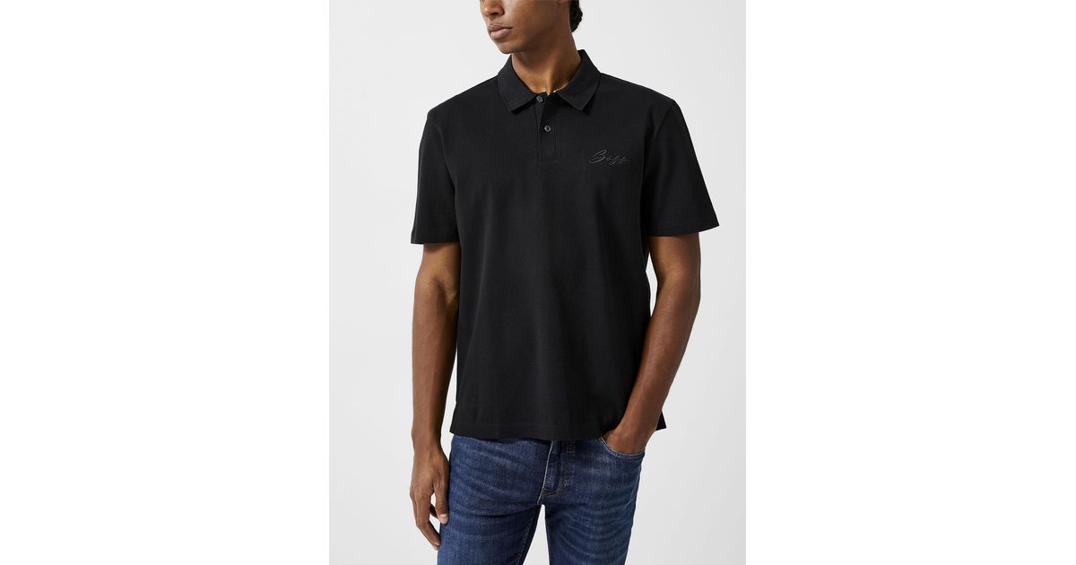 BOSS Cursive Logo Black Polo Shirt for Men | Lyst