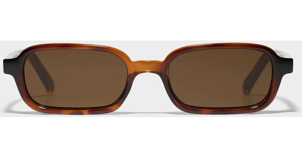Le Specs Pilferer Narrow Rectangular Sunglasses in Brown | Lyst