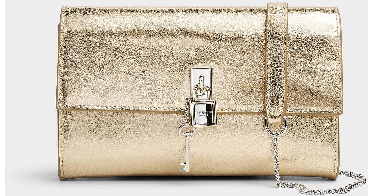 Ted Baker Cyra Metallic Leather Evening Bag in Natural | Lyst