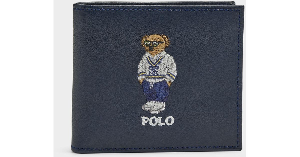 Polo Ralph Lauren Embroidered Teddy Bear Leather Wallet in Blue for Men ...