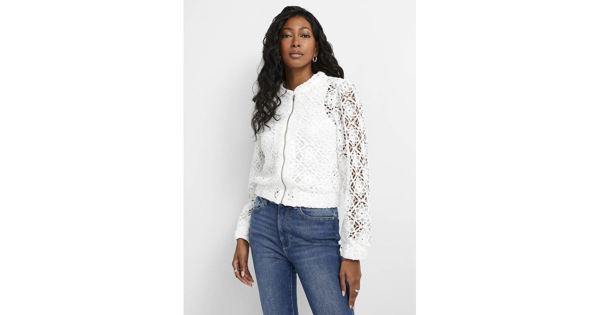 Contemporaine Openwork Crochet Bomber Jacket in White | Lyst