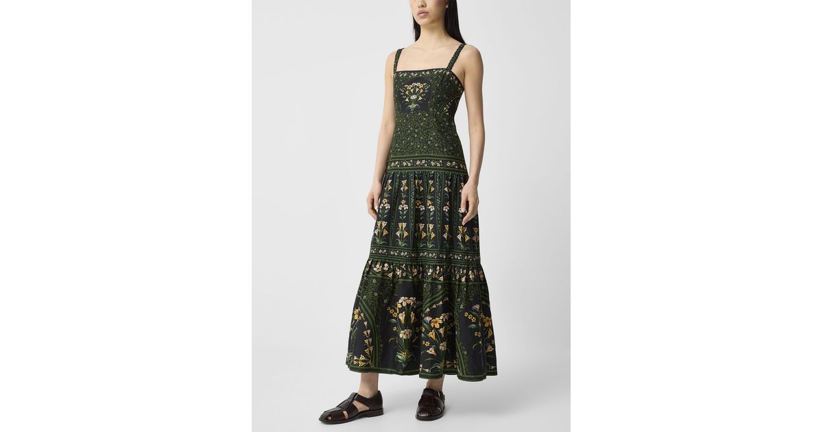 FARM Rio Black Flowers Arch Linen Dress in Green | Lyst