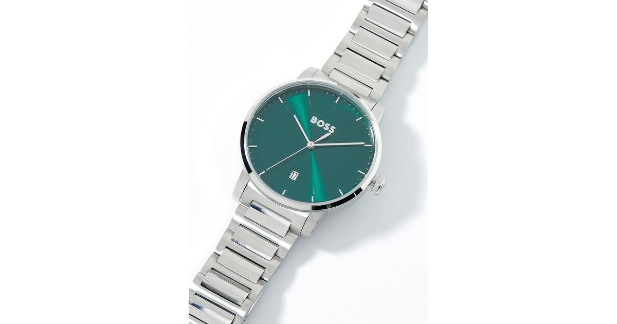 BOSS Emerald Green Face Silver Watch in Blue for Men | Lyst