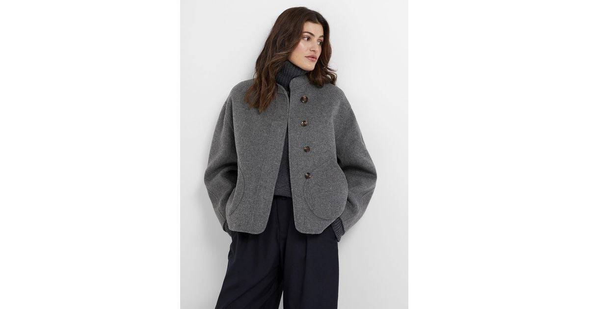 Soeur Windsor Brushed Wool Cropped Coat in Gray | Lyst
