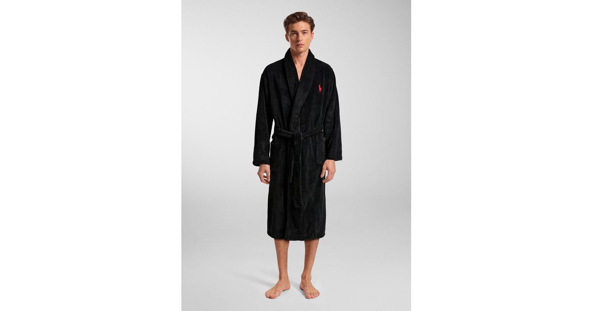 Polo Ralph Lauren Plush Check Robe in Black for Men | Lyst