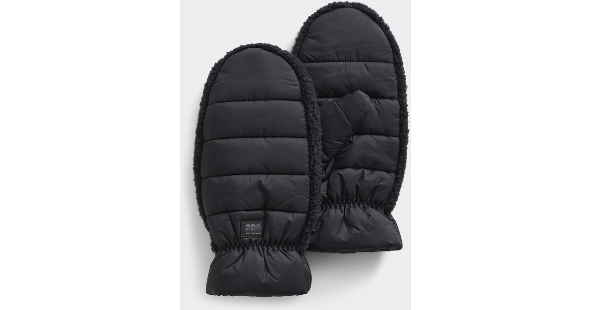 UGG Fleece Trim Quilted Mittens in Black | Lyst