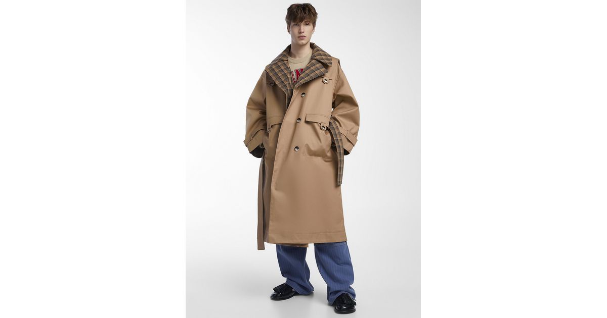 Ganni Checkered Collar Trench Coat in Blue for Men | Lyst