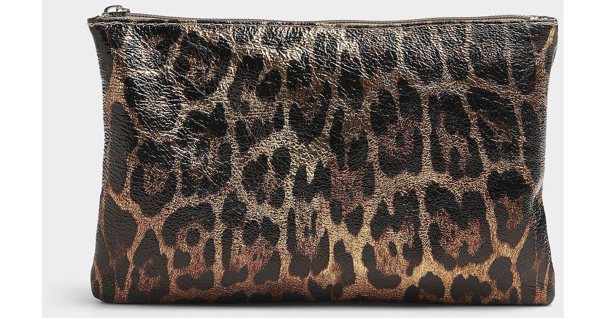 Simon's Shiny Leopard Zipped Leather Pouch in Black | Lyst