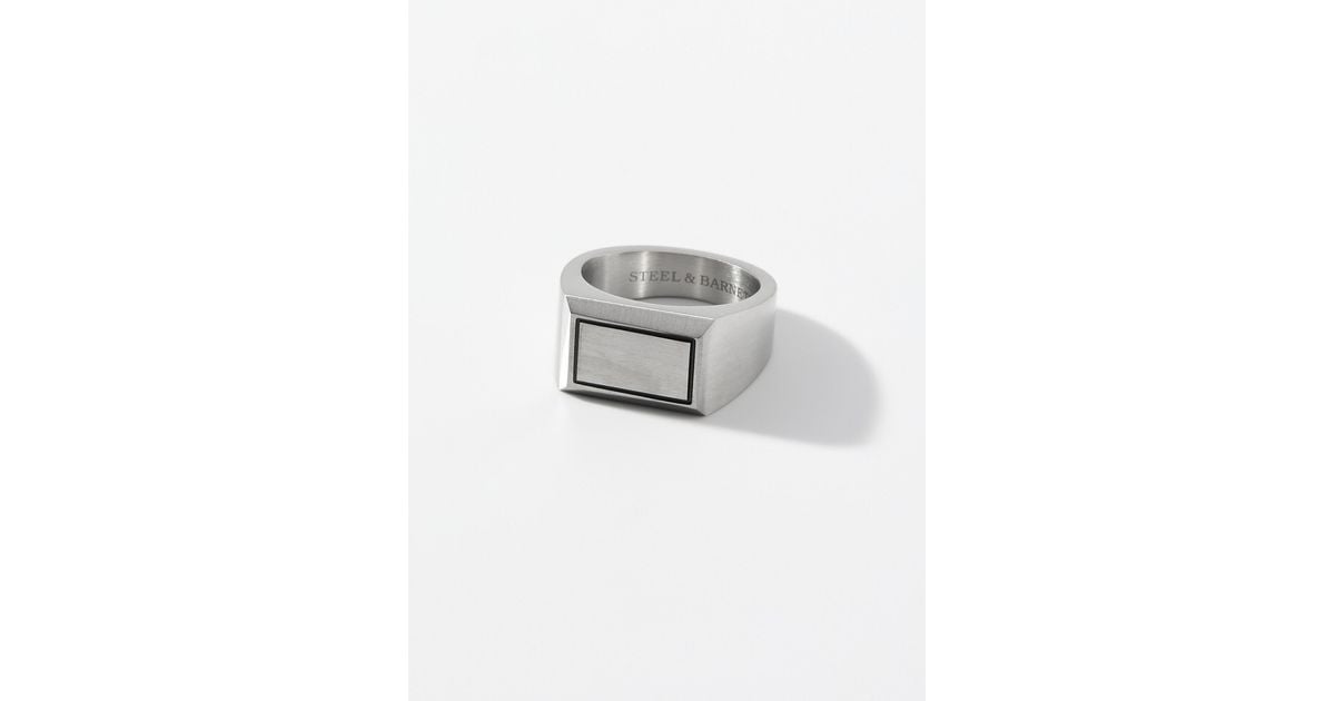 Steel and Barnett Legacy Grooved Border Signet Ring in Gray for Men | Lyst