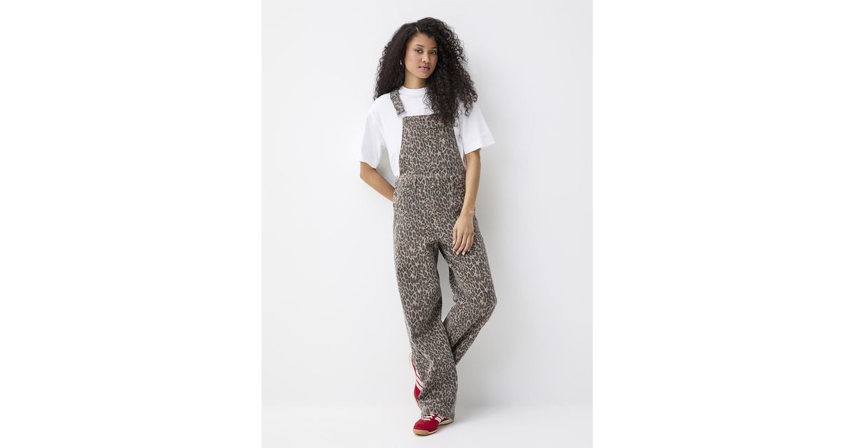 Twik Leopard Pint Denim Overalls in Gray | Lyst