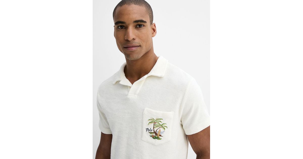 Polo Ralph Lauren Tropical Embroidery Terry Polo in White for Men | Lyst