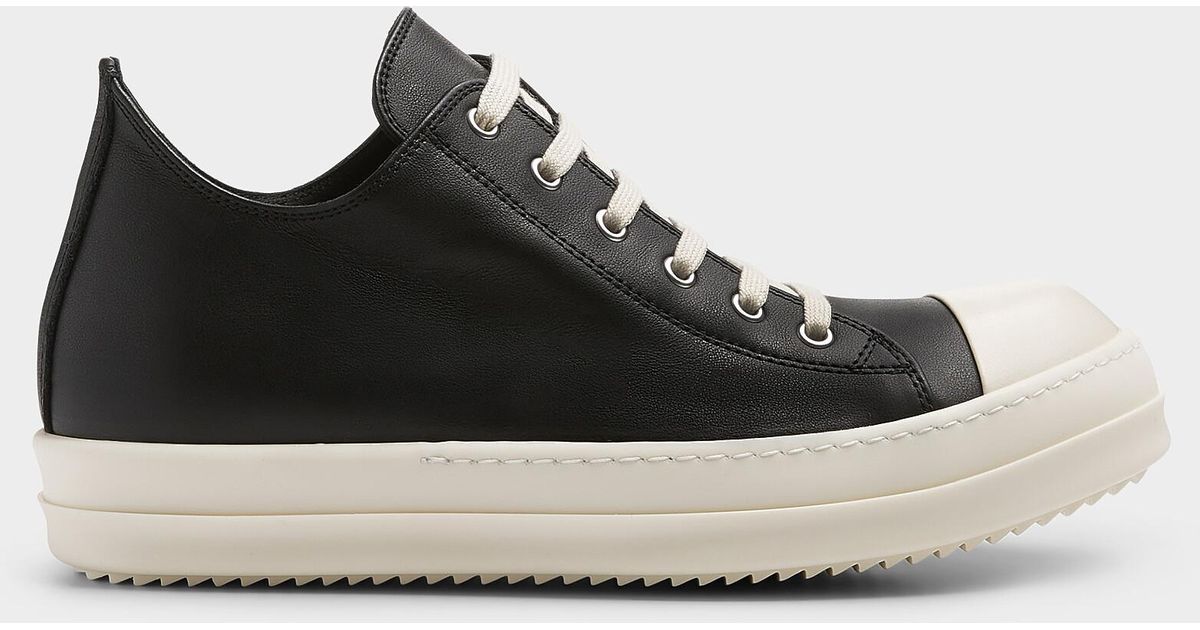 Rick Owens Black And White Leather Low for Men | Lyst