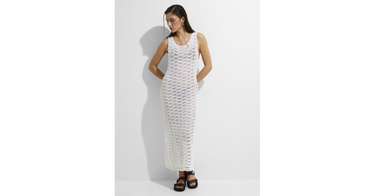 Rhythm Long Crochet Dress in White | Lyst