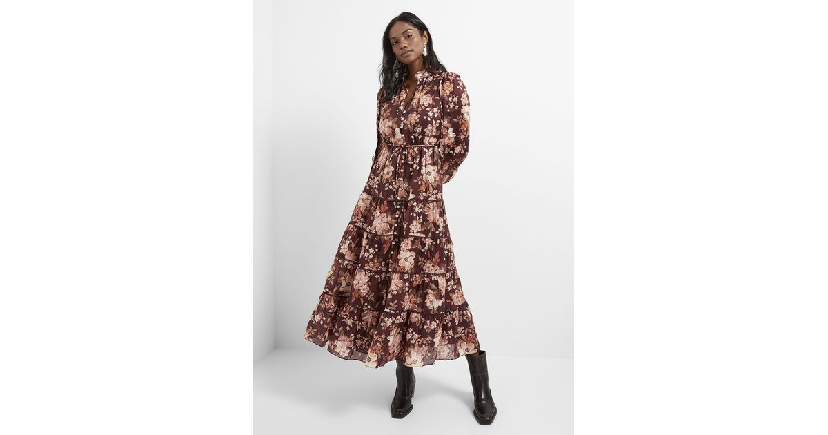 EVER NEW Ruffled Collar Long Tiered Floral Dress | Lyst