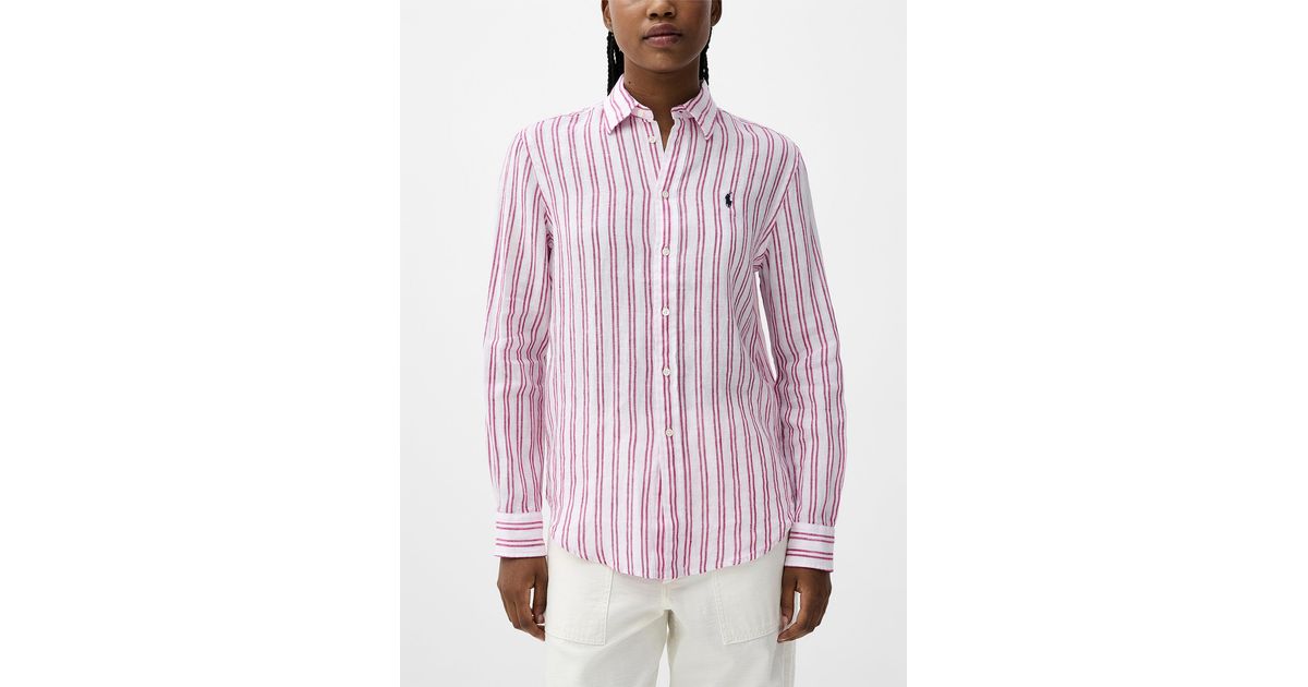 Polo Ralph Lauren Striped Pure Linen Shirt in Red | Lyst