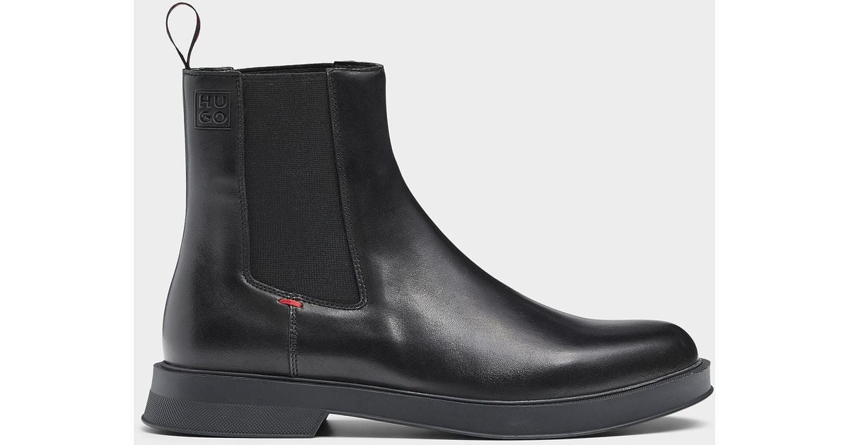 HUGO Lenner Smooth Leather Chelsea Boots Men in Black for Men | Lyst