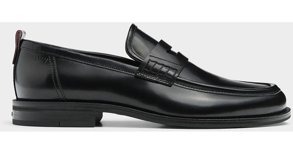 HUGO Varian Leather Penny Loafers Men in Black for Men | Lyst