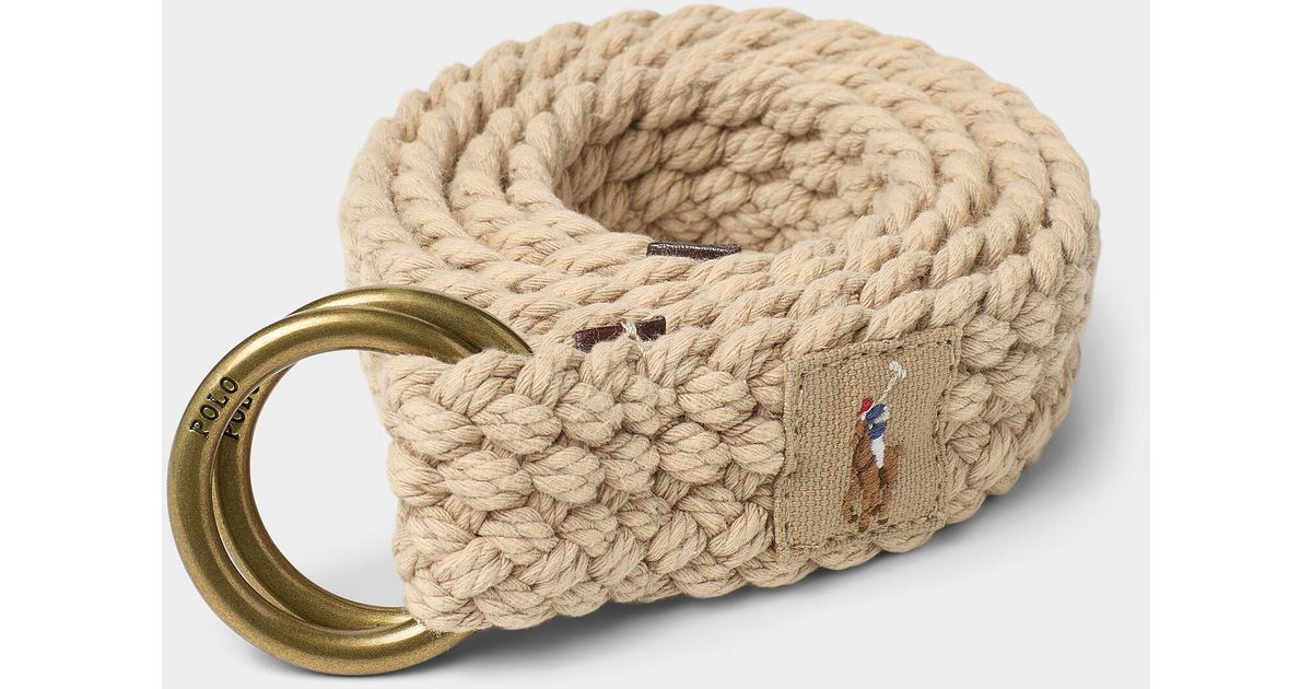 Polo Ralph Lauren Ring Buckle Crochet Belt in Natural for Men | Lyst