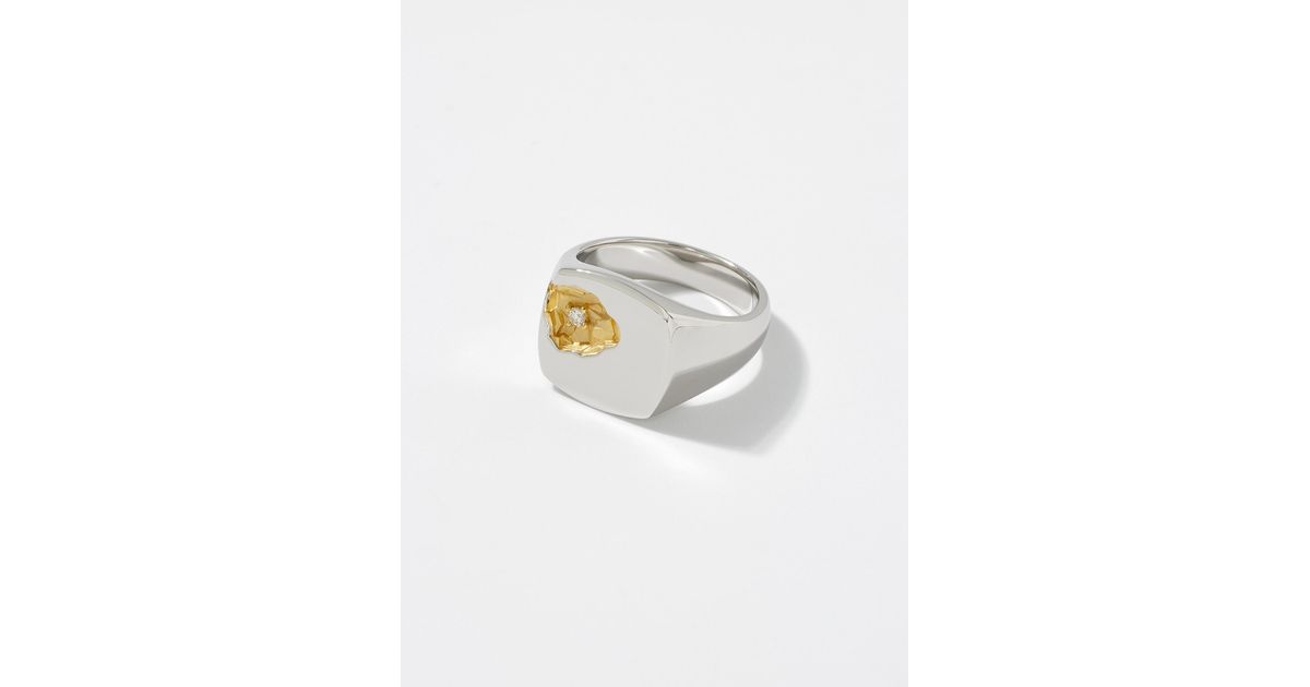 Tom Wood Mined Large Signet Ring in White for Men | Lyst