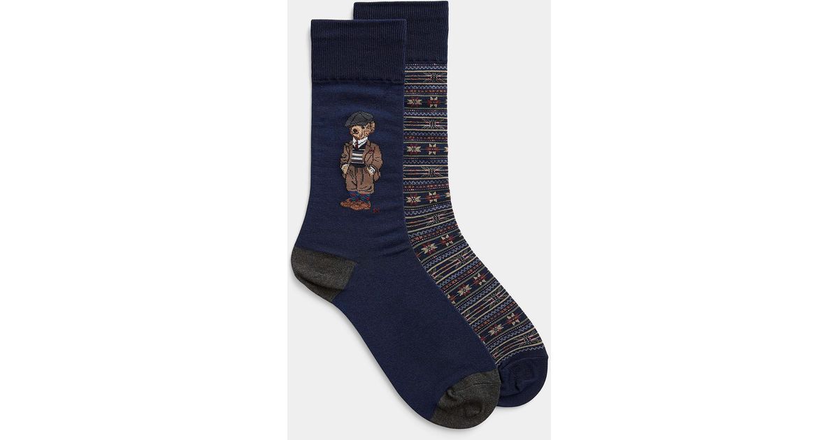 Polo Ralph Lauren Cotton Preppy Teddy Bear Socks 2 in Patterned Blue ...