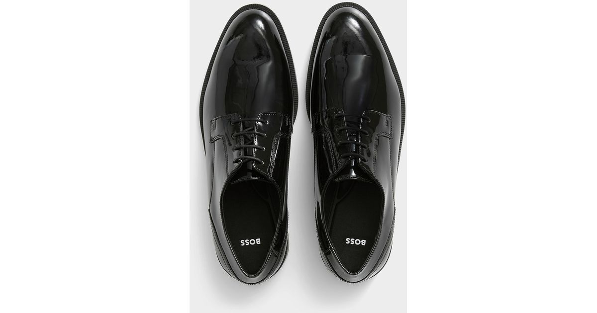 BOSS Tayil Glossy Leather Derby Shoes Men in Black for Men | Lyst Canada