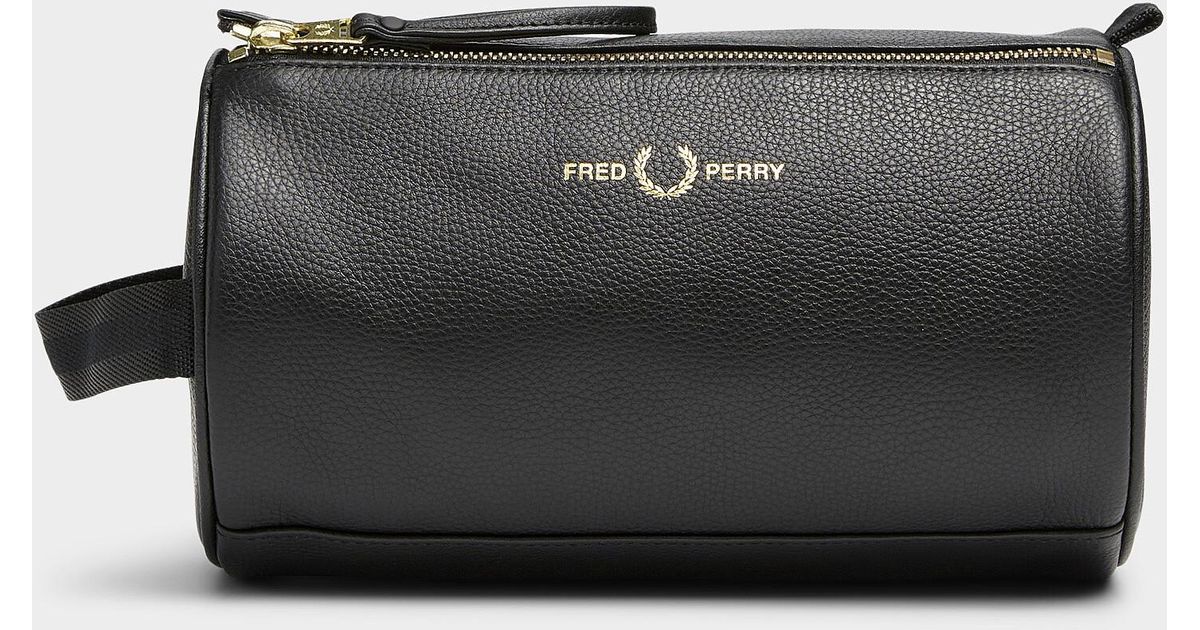 Fred Perry Pebbled Leather Cylindrical Travel Case in Gray for Men | Lyst