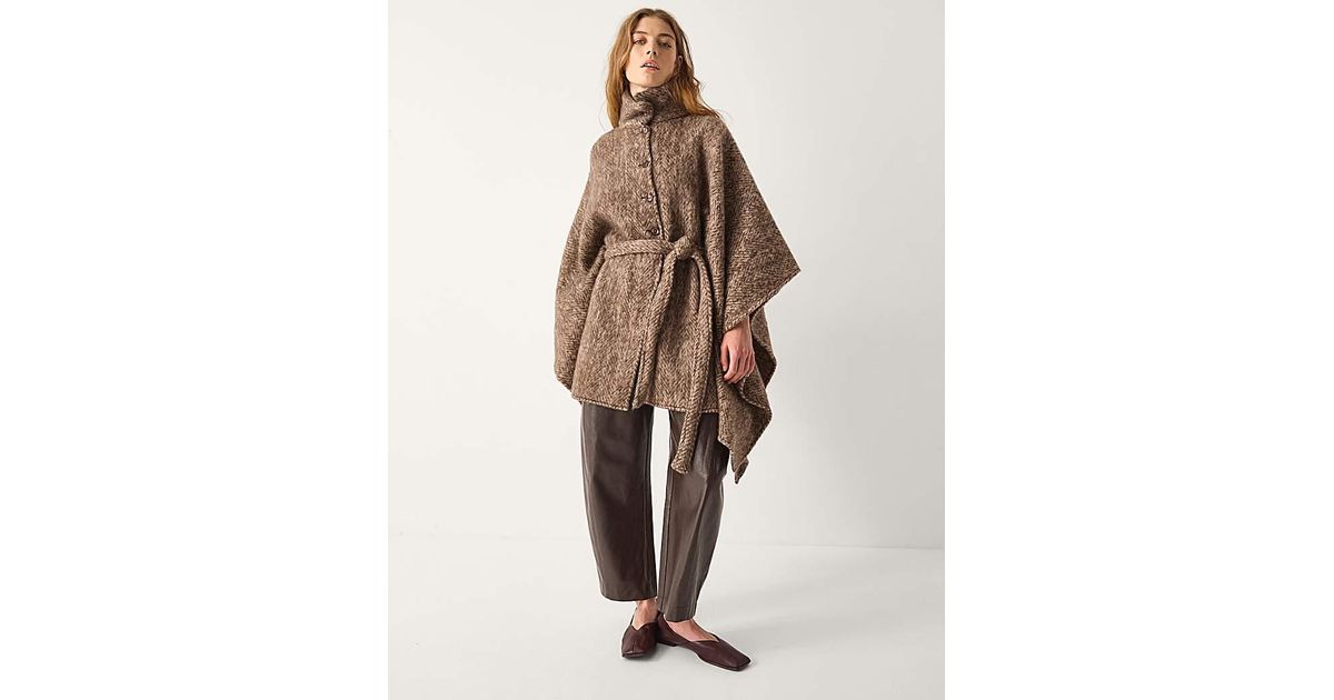 Monsoon Cara Herringbone Knit Cape in Natural | Lyst UK