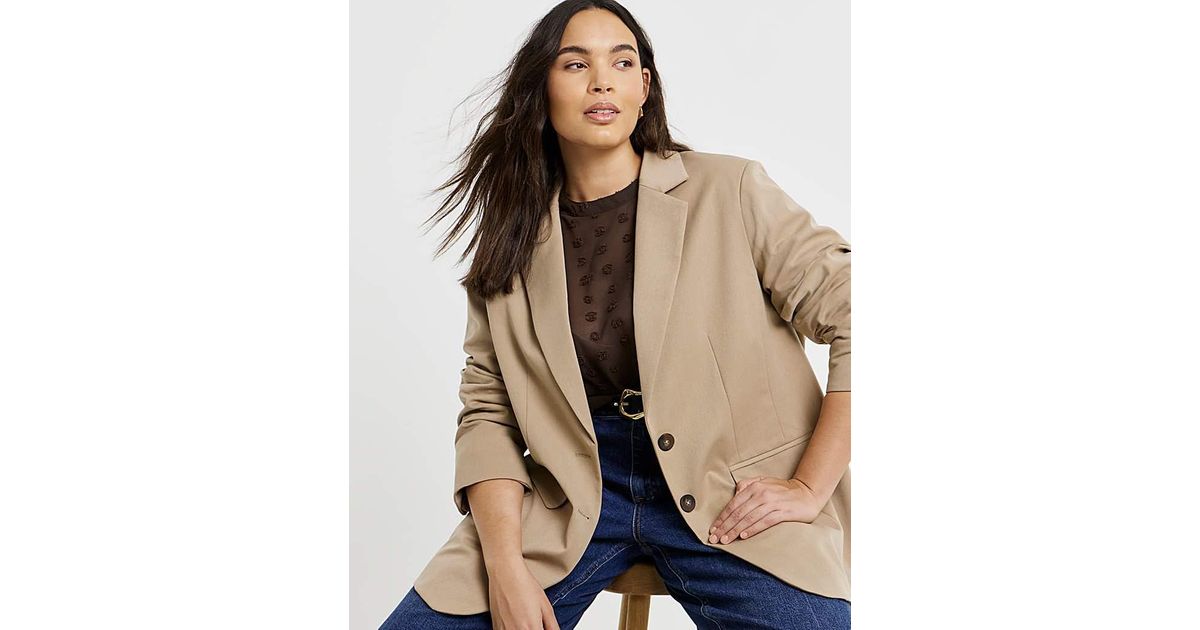 Simply Be Cinched Waist Blazer in Natural | Lyst UK