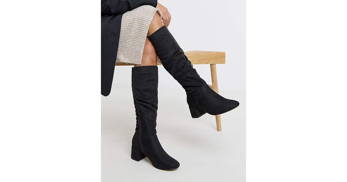 Simply Be Knee High Block Heel Boot Wide Sc in Black | Lyst UK
